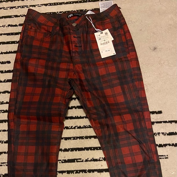 Zara | Pants & Jumpsuits | Zara Red Plaid Sold Out New With Tag | Poshmark